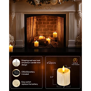 Homemory 12Pack 2" x 2" Timer Remote Control Flameless Votive Candles, Realistic Battery Operated Candles, 3D Wick Electric Fake Candles for Christmas, Wedding, Home Decorations