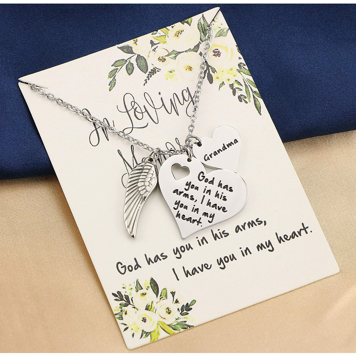 JoycuFF Memorial Necklace for Loss of Grandma Sympathy Gifts for Granddaughter Remembrance Pendant Jewelry for Loss of Nana God Has You in His Arms I Have You in My Heart