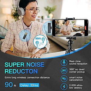Wireless Lavalier Microphone for iPhone iPad, Plug-Play Mini Wireless Mic for Recording/YouTube/TikTok/Facebook Live Stream, Little External Microphone for Phone(Noise Reduction Auto-Sync)