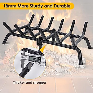 STBoo Fireplace Grate 20inch - Wood Stove Fire Grates Heavy Duty | Fireplace Log Holder | Firewood Log Burning Wrought Cast Iron Rack | Fire Pit Tray for Indoor Chimney Hearth & Outdoor Kindling Tool