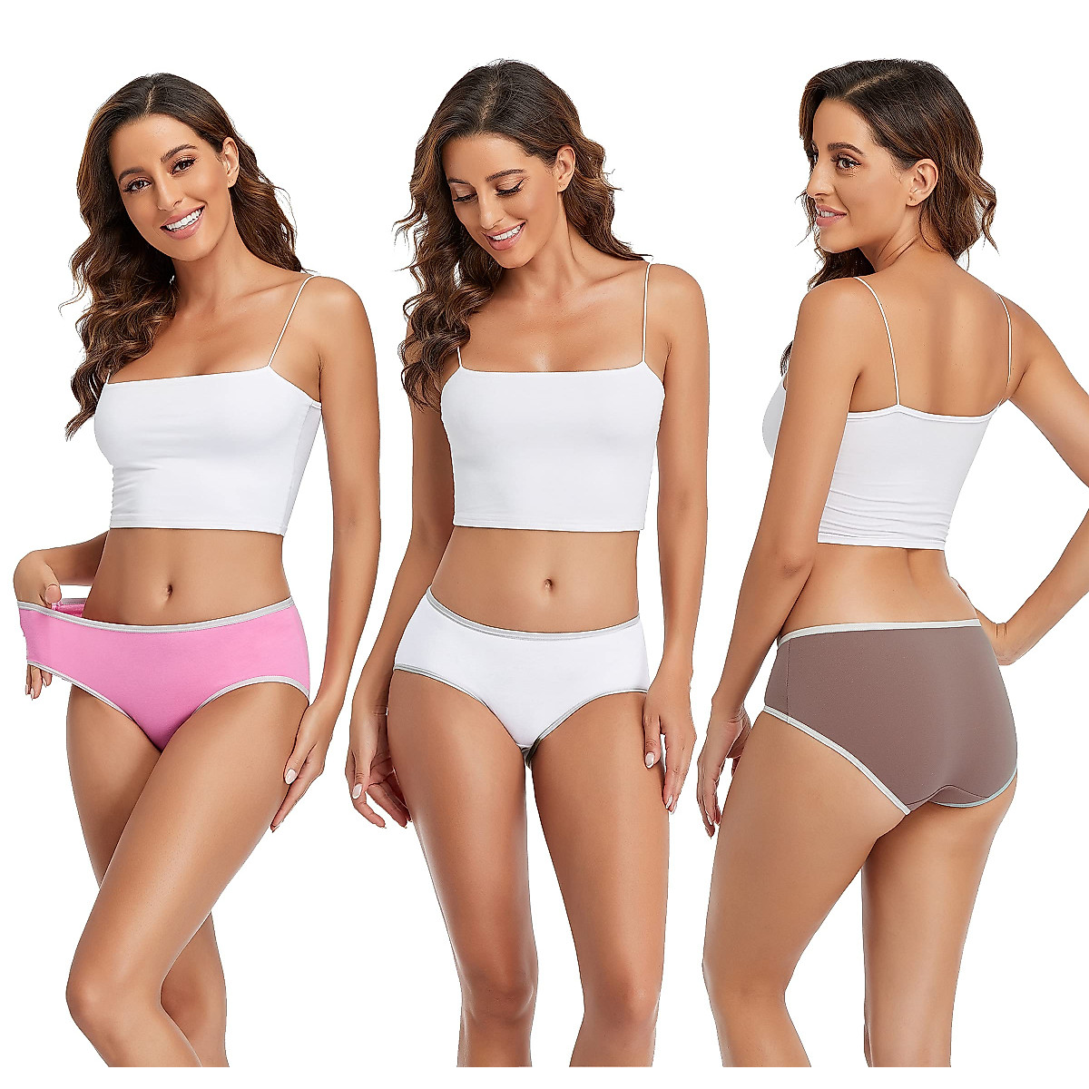 dorcastimo Women's Cotton Stretch Underwear Mid Rise Full Coverage Panties MultiPack Regular & Plus Size(X-Small, Black/Mixed Blood/Purple/Blue/Pink/White)