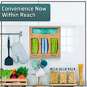 Carnation Brands Bamboo Ziplock Bag Organizer for Drawer - Rustic Brown Dispenser Kitchen Organization Pre-Assembled Baggie Storage to Minimize Clutter 12-''x12-''x3-''