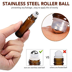 LotFancy Essential Oil Roller Bottles, 6pc 10ml Amber Glass Bottle with Stainless Steel Roller Balls and Caps, Leakproof Perfume Bottles for Travel, Includes 2pc 4ml Droppers