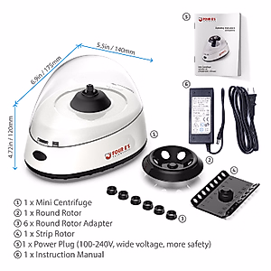 FOUR E'S SCIENTIFIC Mini Centrifuge 5400rpm, 2000 x g RCF with 2 Interchangeable Rotors for 0.2/0.5/1.5/2mL Tube Capacity - NOT for Blood Samples