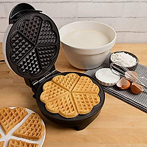 Heart Waffle Maker - Makes 5 Heart-Shaped Waffles - Non-Stick Baker for Easy Cleanup, Electric Waffler Griddle Iron w Adjustable Browning Control- Special Breakfast for Loved Ones or Mothers Day Gift