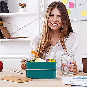 Bento Box Adult Lunch Box,2 Stackable Japanese Lunch Containers for Kids/Women with Compartments(47oz),Modern Containers with Utensil Set,Leak-Proof Lunchbox,Rectangle(Nordic Green)