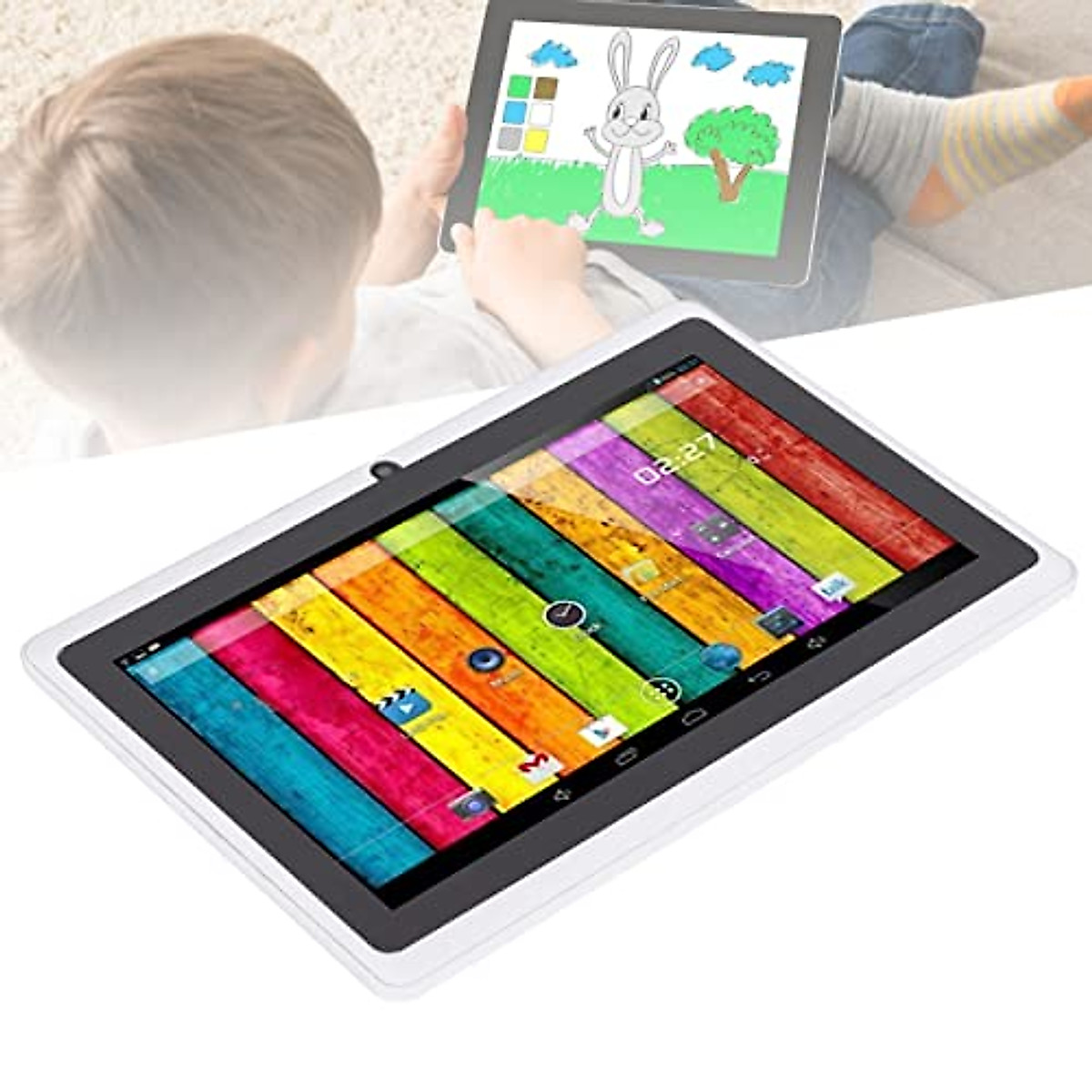 Tablet, 7inch 8GB ROM Quad Core CPU Tablet for Kids, Puzzle Early Education Tablet Kids Tablet, Support WiFi, Dual Camera, Gifts for Children (White)