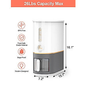 JOSTRY 25 Lbs Large Sealed Rice Dispenser, Cereal Dry Food Storage Containers with Measuring Cup, BPA-Free Household for Kitchen Pantry Organization