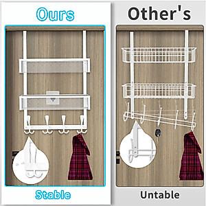 Kaiferty Over The Door Hooks Organizer,Coat Rack with 12 Hooks and 2 Mesh Baskets,Back of Door Storage Organizer for Bathroom,Bedroom,Kitchen,Office(White)
