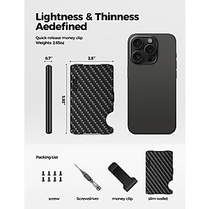 TIGERSTONE Slim Wallet For Men, Minimalist Wallet, Metal RFID Blocking, Credit Card Holder, Holds 12 Card, Aluminum Wallet With Money Clip, Gifts for Men & Women (Carbon)