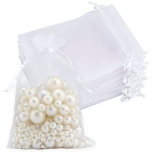joycraft 50Pcs Organza Bags, 4x6 inch Gift Favor Bags, White Wedding Favor Bags, Jewelry Pouches with Drawstring, Mesh Bags Drawstring for Jewelry, Festival, Makeup, Candy, Desserts