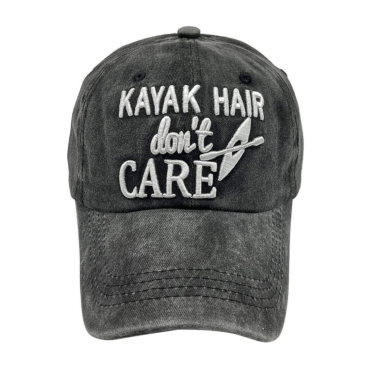 Waldeal Women's Kayak Hair Don't Care 3D Embroidered Hat, Denim Washed Adjustable Baseball Cap