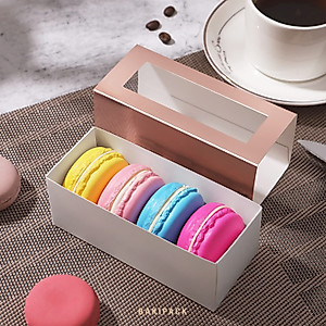 BAKIPACK 30 Macaron Boxes for 4 or 5 Macarons Rose Gold Macaron Gift Boxes, Candy Gift Boxes, Macarons Box with Clear Window (Interior Measurement 4.8" x 1.9" x 1.9" without Macaron inside)
