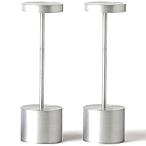 2 Pack Outdoor Table Lamp,LED Table Light,Rechargeable Cordless Table Lamp,5000mAh Battery Powered Desk Lamp,3 Color Stepless Dimming Up to 40 Hours Usage for Restaurant/Indoor/Outdoor(Silver)
