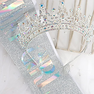 CURASA Silver Crystal Crown & Birthday Girl Sash Kit