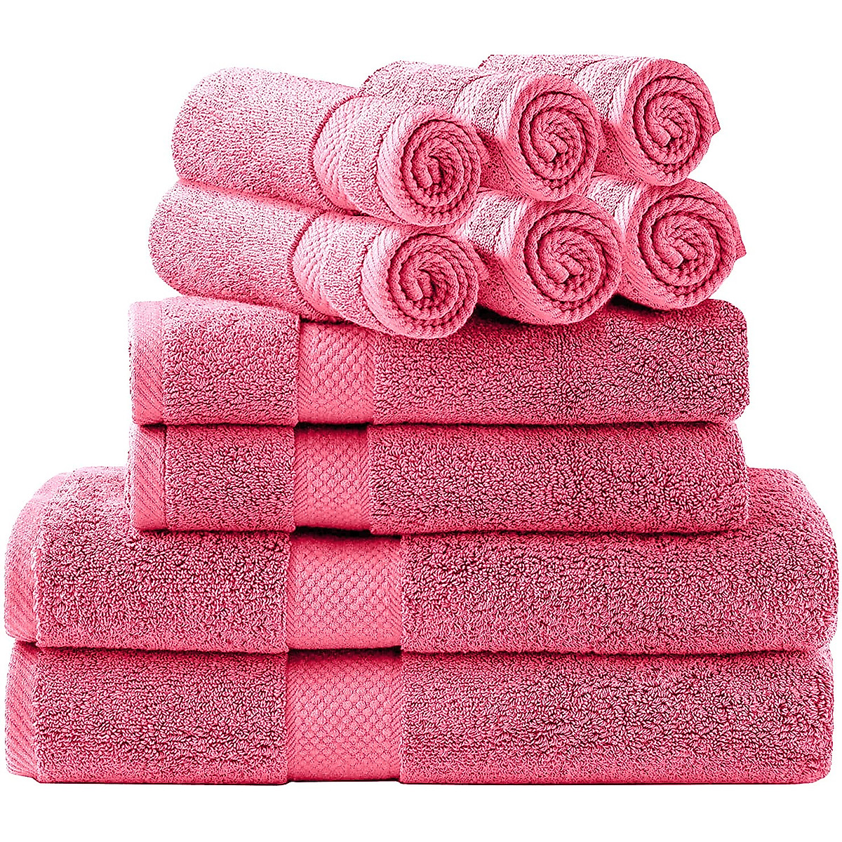 Simpli-Magic Bath Towels Set, 2 Bath Towels, 2 Hand Towels, and 6 Washcloths (10 Piece Set), Ring Spun Cotton Highly Absorbent Towels for Bathroom, Shower Towel (Pink)