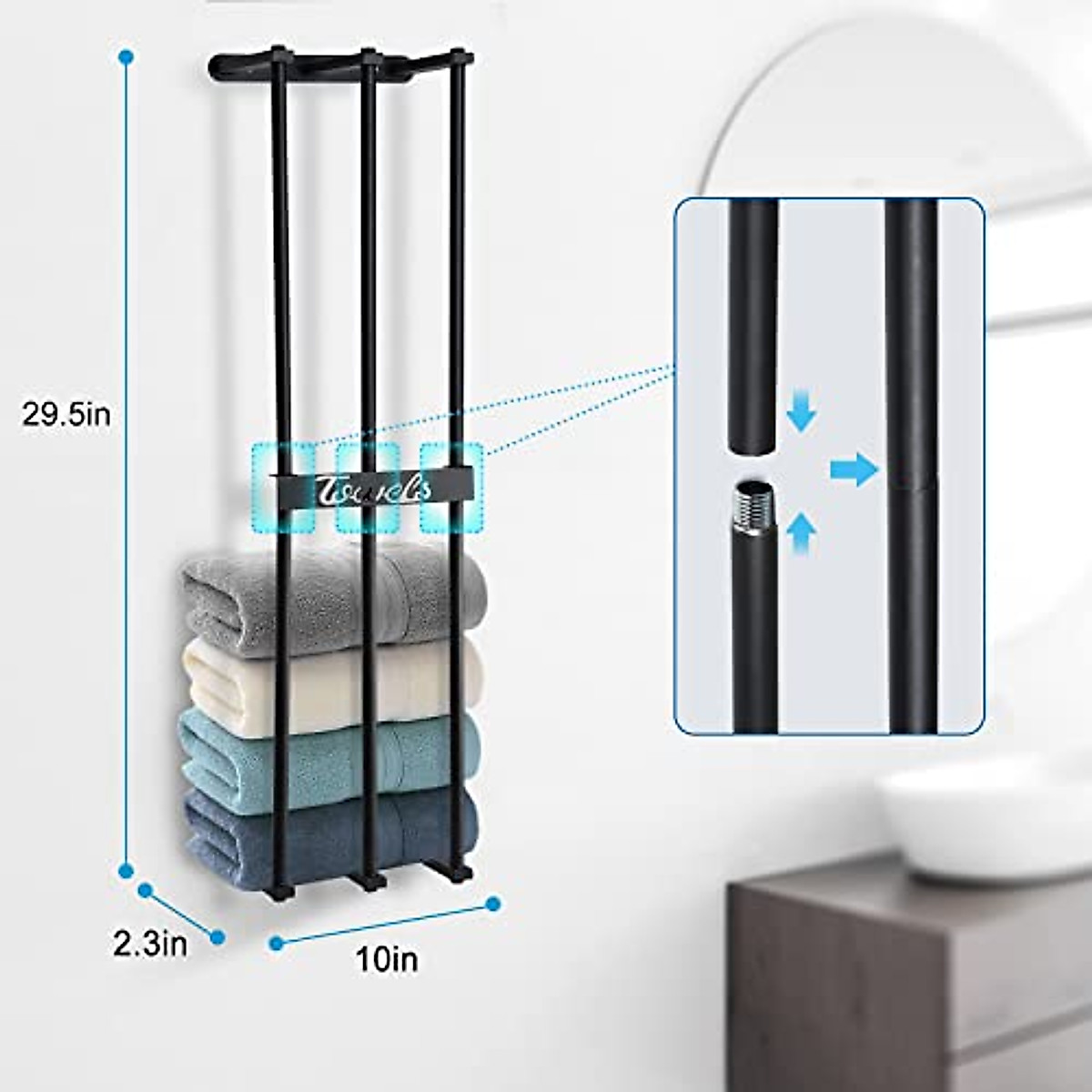 Samhe Towel Rack for Bathroom, Wall Mounted 3 Bar Rolled Towel Racks for Bathroom, Metal Bath Towel Storage Holder for Folded Large Towel Washcloths