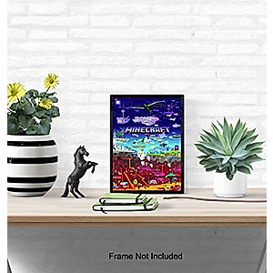 Minecraft Poster - 8x10 Minecraft Wall Decor - Minecraft Party Decorations - Cool Unique Gift for Boys, Men, Gamer, Video Game, Arcade Games, Xbox, Nintendo, Gaming Fan - Game Room Decor