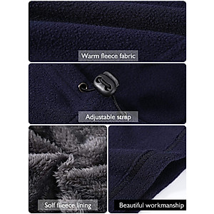 Winter Balaclava Hat Fleece Full Face Covering Scarf with Drawstring (Black, Navy Blue, 2)