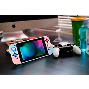 Niclogi Dockable Case for Nintendo Switch, Protective Cover Case Compatible with Nintendo Switch Console and Joy-Con Controller, Separable Hard Cover Case with 2 Thumb Grip Caps(Blue and Pink)