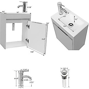 UEV 16" Small Bathroom Vanity Wall Mounted,Grey Small Bathroom Vanity with Ceramic Sink,Bathroom Vanity and Sink Combo,Chrome Faucet P-Trap Include (Grey)