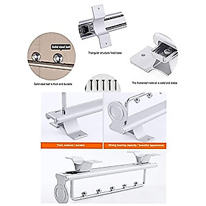 Heavy duty Pull-Out Retractable Wardrobe valet Rod Storage Rack Hanger Extender,Top Mount Hanging Telescopic Rail Wardrobe Clothes Clothes Rail (Size:14" Monorail silver 6 Beads) 2 Pieces