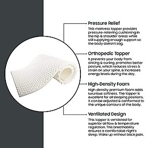 Nutan Breathable 1-inch Convoluted Egg Shell Design Mattress Topper | High-Performance Supporting Bed Pads with Effective Softness, Relaxing Bed Toppers for Back Pain and Better Sleep, Queen, White