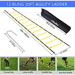 Ohuhu Agility Ladder Speed Training Equipment 12 Rung Exercise Ladders with Ground Stakes for Soccer Football Boxing Footwork Sports Feet Fitness Training Ladder with Carry Bag Yellow or Blue