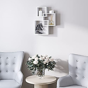 Ballucci Modern Interlocking Cube Floating Shelves, Wall Mount Wood Square Shelves for Living Room, Bedroom, Bathroom, Easy to Install Wall Decor Box Shelves, White