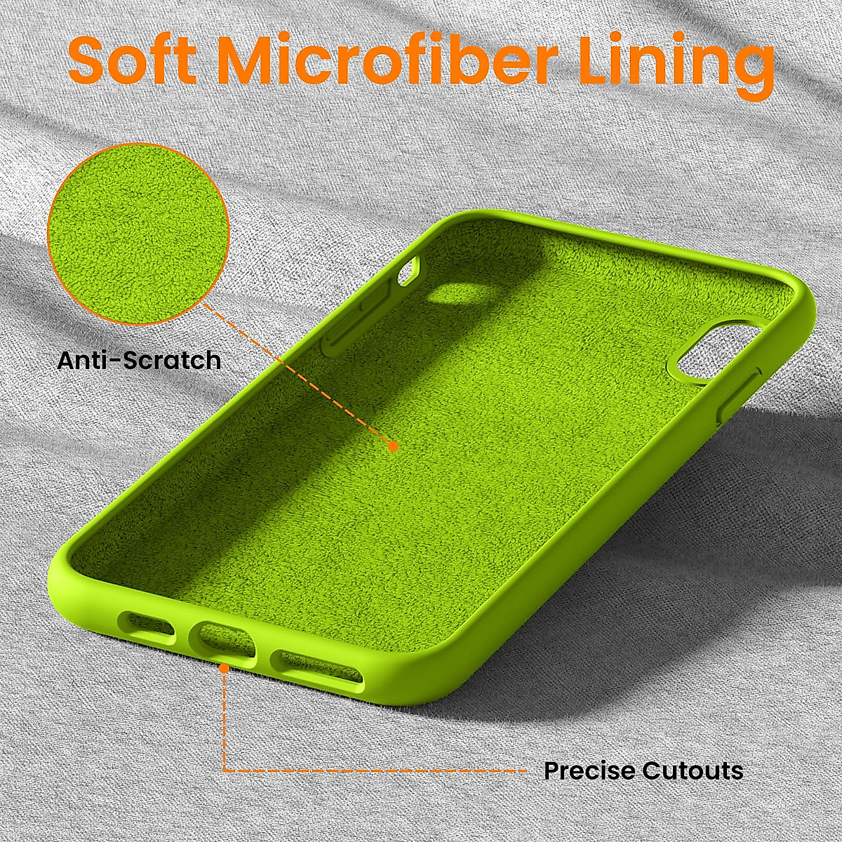 OuXul iPhone XR Case, Full Covered Shockproof Phone Case Flexible Liquid Silicone Gel Rubber Cover, Slim Fit Protective 6.1 inch with Soft Anti-Scratch Microfiber Lining(Fluorescent Yellow)