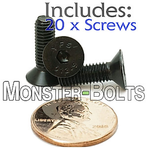 MonsterBolts - M5 x 16mm Flat Head Socket Cap Screws, DIN 7991, Alloy Steel, Black Oxide, 20 Pack
