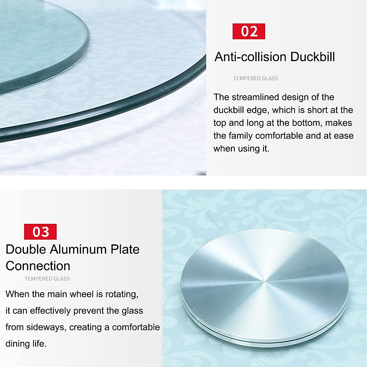 Tempered Glass Lazy Susan Turntable for Dining Table Countertop,360° Swivel Dining Table Serving Tray,Transparent Rotating Tray with Silent Bearing Centerpieces,for Spice Rack Table Cake Kitchen (Col