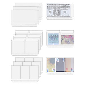 Antner A6 6-Holes Binder Pockets Notebook Refills Filler Money Organizer Cash Envelopes Bill Pouch Name Card Business Card Sleeves Pages, 12 Pieces