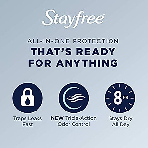 Stayfree Maxi Overnight Pads with Wings For Women, Reliable Protection and Absorbency of Feminine Periods, 28 Count