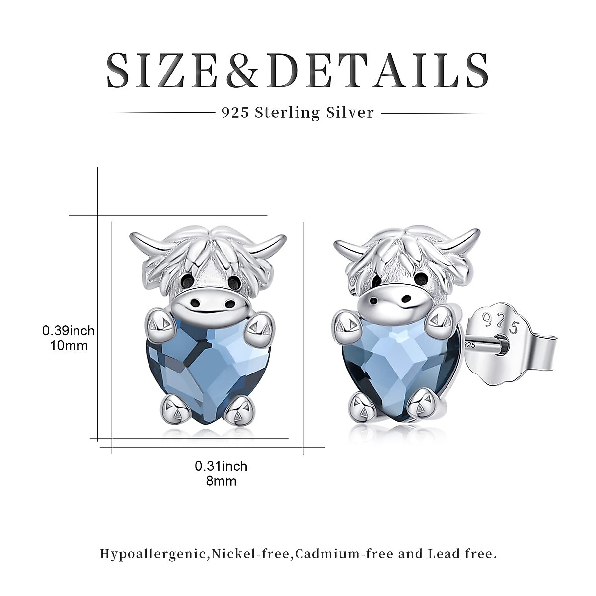 JUSTKIDSTOY Highland Cow Earrings 925 Sterling Silver Cute Animal Cow Stud Earrings Cow Stuffed Jewelry Mothers Day Gifts for Mom Women Girls Daughter