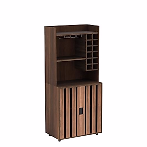 Apepro Wine Bar Cabinet for Liquor and Glasses with 12 Wine Bottle Racks, Kitchen Hutch Storage Cabinet for Living, Dinning Room, Hallway—Doors That Combine Wire Mesh with MDF