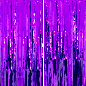 Dazzle Bright 4 Pack Backdrop Curtain, 3FT x 8FT Metallic Tinsel Foil Fringe Curtains Photo Booth Background for Baby Shower Birthday Wedding Halloween Party Decorations (Purple)