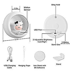 AIMILAR LED Motion Sensor Kids Night Lights Rechargeable USB Night Light Lamp for Kids Room Bedroom Bathroom Toilet Portable Baby Nursery Magnetic Cow Nightlight (2 Pack)