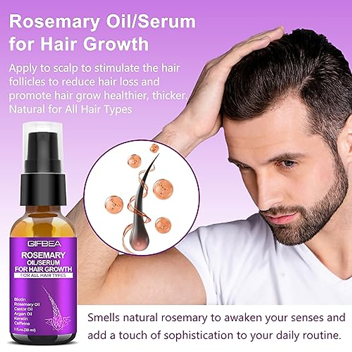 Rosemary Oil Hair Growth Serum W/Rosemary Water & Rice Water Spray Hair Growth,Biotin Castor Oil Argan Oil Caffeine Keratin Reduce Hair Loss,Restore Dry Damaged Hair Regrowth Treatments for Women Men