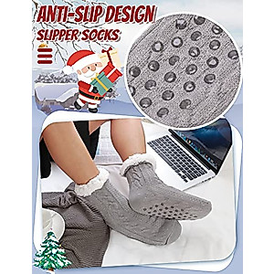 ProEtrade Slipper Fuzzy Socks for Mens Winter Fluffy Cozy Cabin Warm Fleece Soft Thick Comfy Anti Slip Gift Home Christmas Stocking Stuffer with Grips(Light Grey)