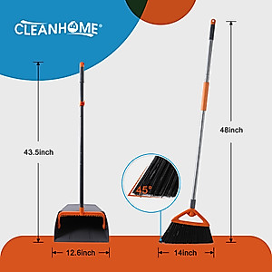 CLEANHOME Commercial Broom and Dustpan Set with Long Handle, Outdoor Heavy Duty Broom and Dustpan for Rubbish Leaves Dog Pooper Scooper, Widely used in Courtyards, Garden, Gym,Hotels, Restaurants,Grey