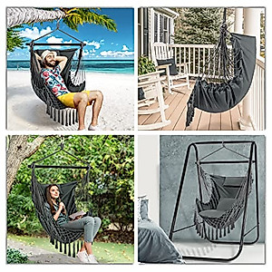 Hammock Chair Swing, Hanging Rope Swing with 3 Cushions Pillow and Side Pocket, Max 400 lbs, Large Macrame Hanging Chair for Indoor, Outdoor, Bedroom,Garden, Patio, Porch, Yard