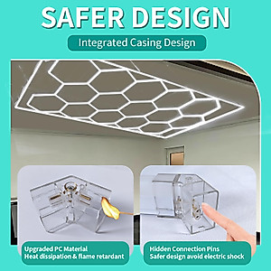 FAISHILAN Hexagon Lights: Higher Brightness 900W, 96,200 LM, 6,500K Hexagon Garage Lights with Rectangle Frame, Hexagon LED Lights 14 Grid for Garage, Shopping Mall, Workshop