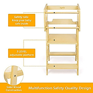 Montessori Educating Tower, Toddler High Chair & Step Stool with 3 Adjustable Height, Standing Kitchen Helper Bathroom Wood Safety Grow Seat, Multi-Function 3 in 1 for 1-12 Years