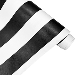 SimpleLife4U Black and White Stripe Self-Adhesive Shelf Liner Contact Paper 17.7 Inch By 9.8 Feet