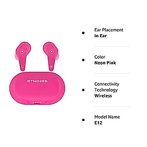 eThings Heavy Duty Premium Sound Noise Canceling Earbuds - Bluetooth 5.0 Waterproof Touch Control Wireless Headphones with Charging Case (Pink)