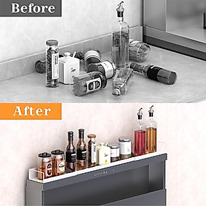 JANSNIMEN Magnetic Stove Top Shelf Spice Rack, 15"-30" Adjustable Stove Shelf for Back of Stove, Seasoning Organizer Kitchen Shelves Gadgets with 3 Functional Partitions