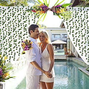 EZFLOWERY 12 Strands 84 Feet Artificial Ivy Vines Leaves, Silk Garland Fake Greenery Hanging Leaf Plants for Wedding, Wall Decor, Party, Room, Garden, Home Decor - Green