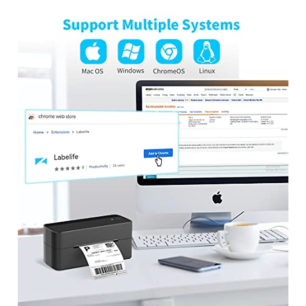 Thermal Label Printer, Phomemo Shipping Label Printer, Thermal Printer for Small Business Compatible with Mac Windows and Chromebook, Widely Used for Amazon, Ebay, Shopify, Etsy, UPS, USPS, FedEx, DHL