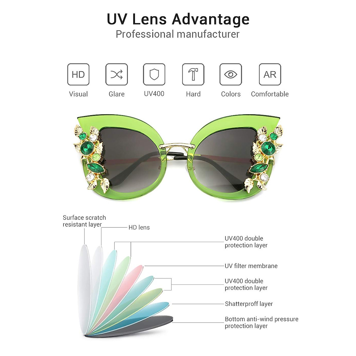 Slocyclub Jeweled Sunglasses, Funky Butterfly Shaped Sunglasses, Oversized Rhinestone Sunglasses for Women with UV400 Protection